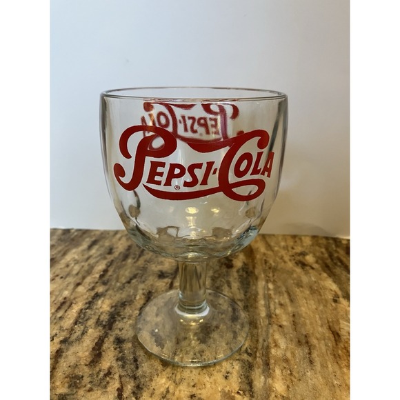 Pepsi | Dining | Pepsi Cola Thumbprint Goblet 6 Pedestal Red Script ...